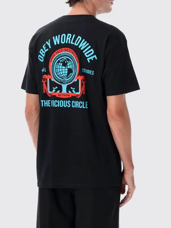 Obey Cotton T-shirt With Contrasting Graphic Print On The Chest And Back - Black
