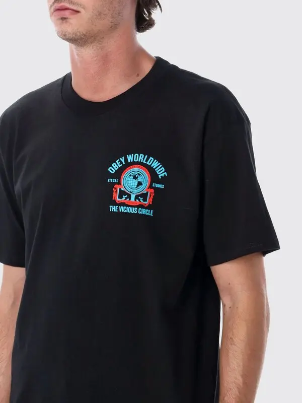Obey Cotton T-shirt With Contrasting Graphic Print On The Chest And Back - Black