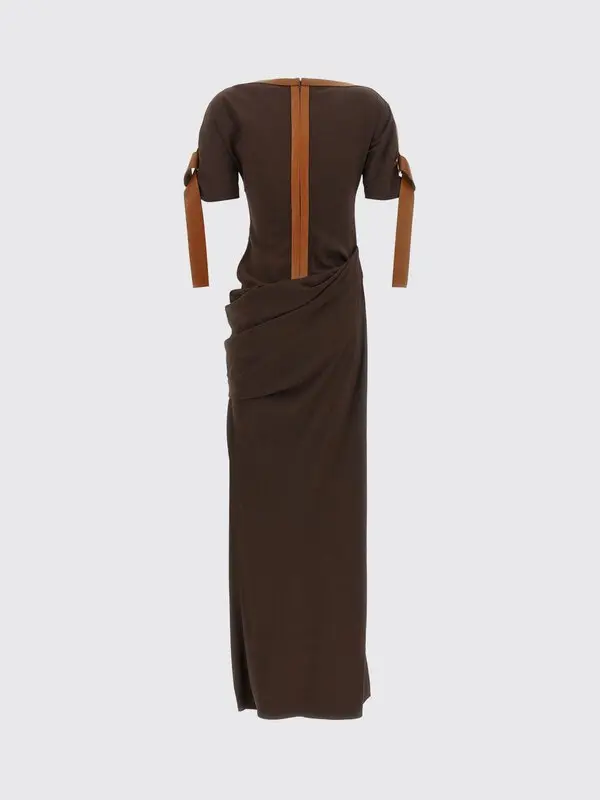 FERRAGAMO Long Sheath Evening Gown With Draping And Leather Inserts