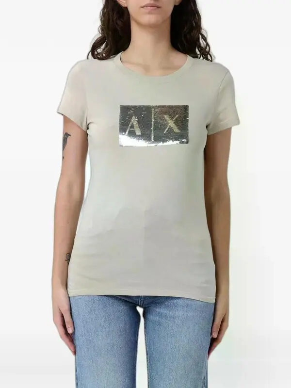 Armani Exchange Sequin-logo T-shirt - Neutrals
