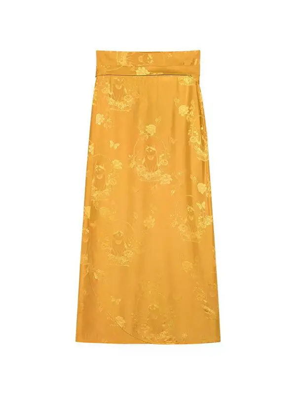 Shanghai Tang Chubby Jacquard Wrap Maxi Skirt