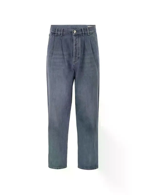 Brunello Cucinelli Baggy Jeans In Cotton Denim With Double-pleats - Blue