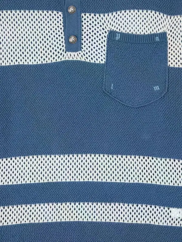 Palm Angels Striped Mesh-knit Polo Shirt