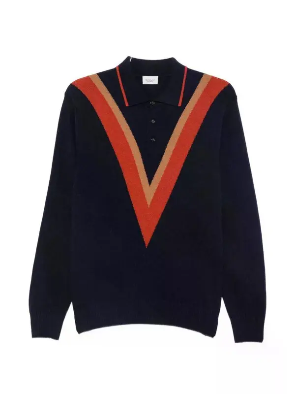 GALLIA Chevron-knit Polo Sweater