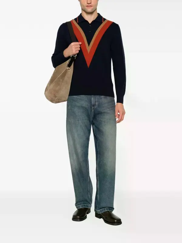 GALLIA Chevron-knit Polo Sweater