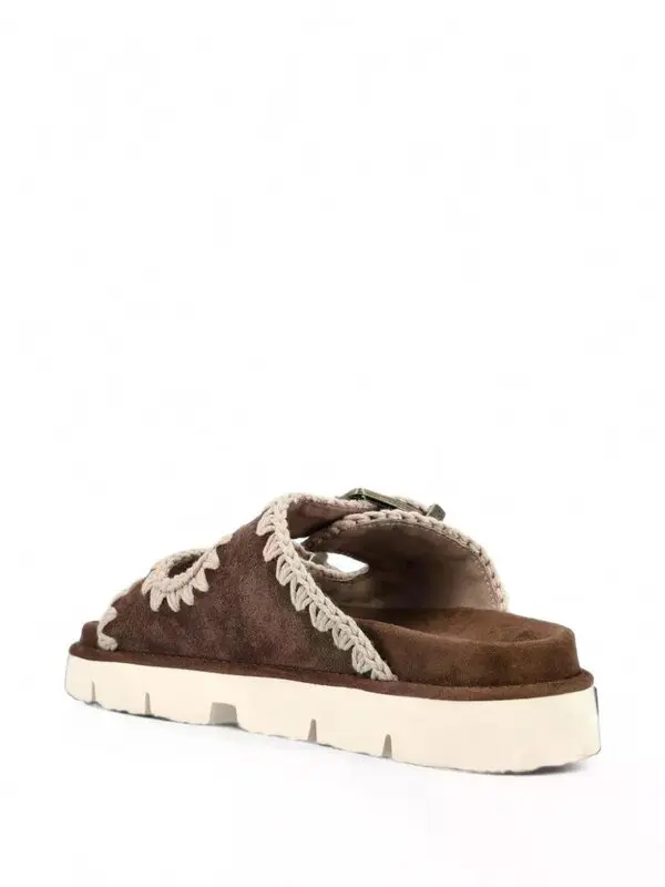 Mou Crochet-trim Suede Sandals