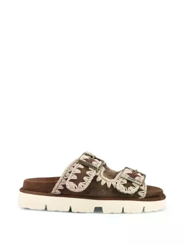 Mou Crochet-trim Suede Sandals - Brown