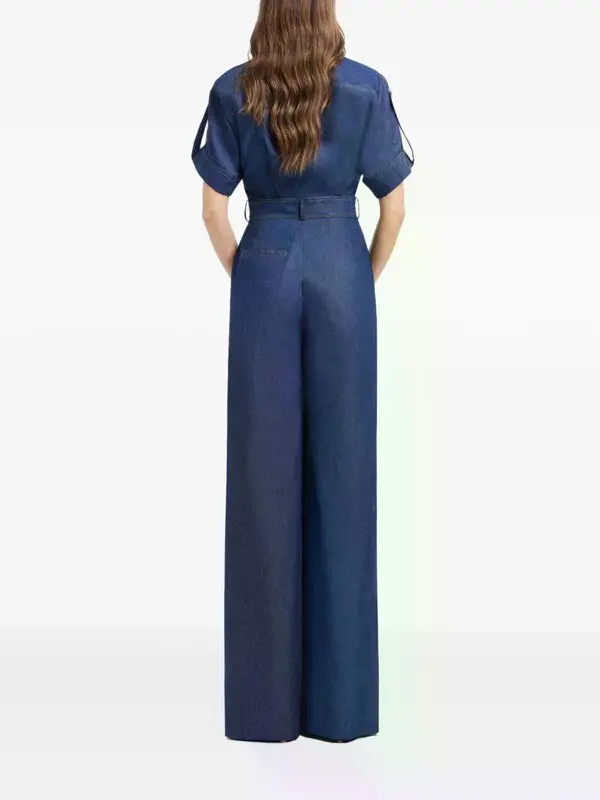 Elie Saab Short-sleeve Denim Jumpsuit
