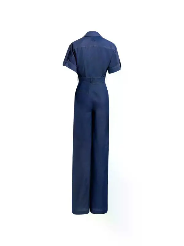 Elie Saab Short-sleeve Denim Jumpsuit