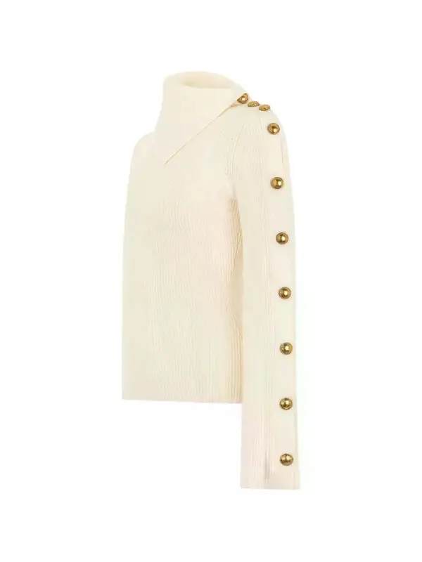 Elisabetta Franchi Asymmetrical-collar Button-embellished Sweater