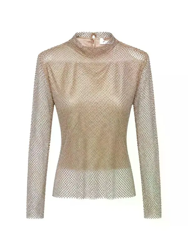Sportmax Noemi Crystal-embellished High-neck Long-sleeved Panelled Blouse - Neutrals