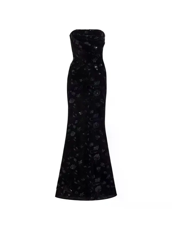 Elie Saab Embroidered Strapless Maxi Dress