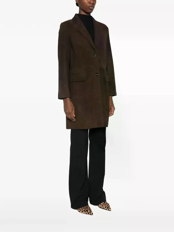THE JACKIE LEATHERS Notched-lapel Suede Coat