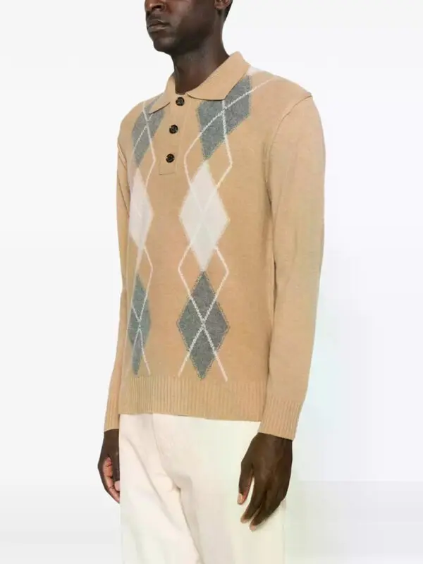 PAOLO PECORA Argyle-intarsia Virgin Polo Sweater