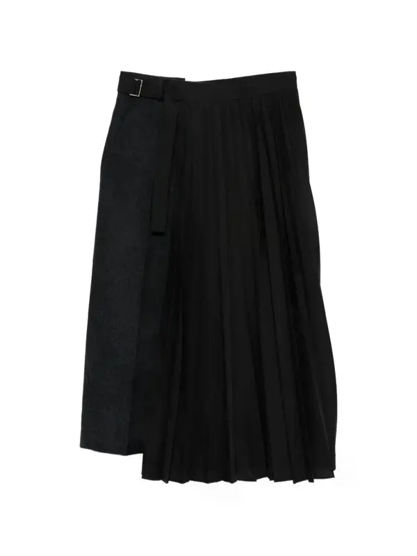Sacai Double-faced Herringbone Pleated Maxi Skirt - Black
