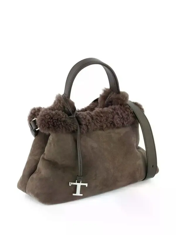 TOD'S Shearling-trim Leather Tote Bag