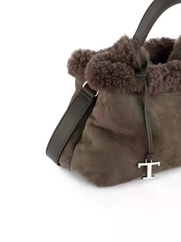 TOD'S Shearling-trim Leather Tote Bag