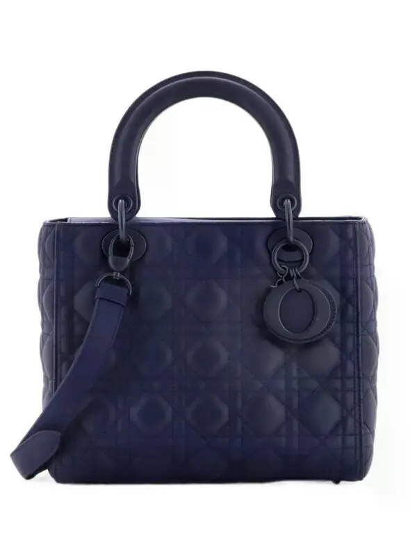 Dior Ultra Matte Lady Bag Cannage Quilt Calfskin Medium Satchel - Blue