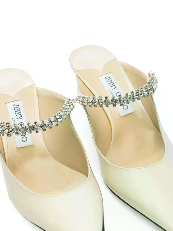 JIMMY CHOO Bing 65 Linen Patent Leather Mules With Crystal Strap