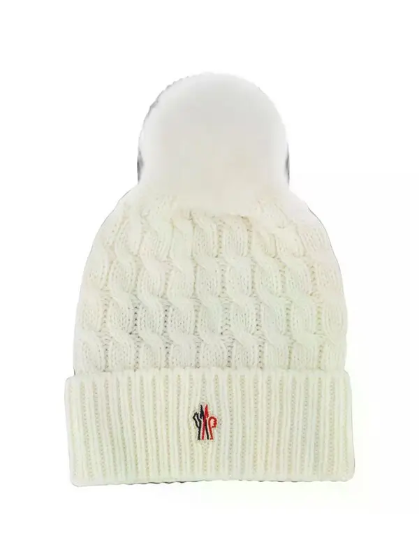 Moncler Cable-knit Pompom Beanie Hat - Neutrals