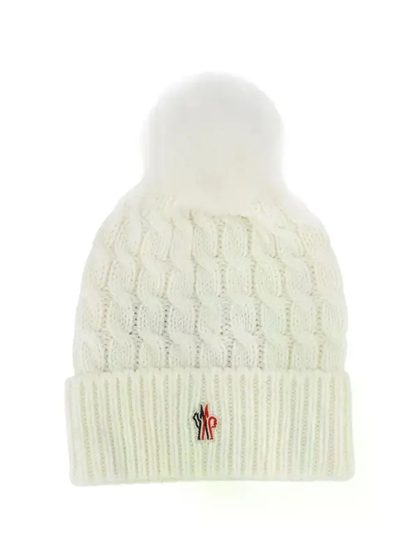 Moncler Cable-knit Pompom Beanie Hat - Neutrals