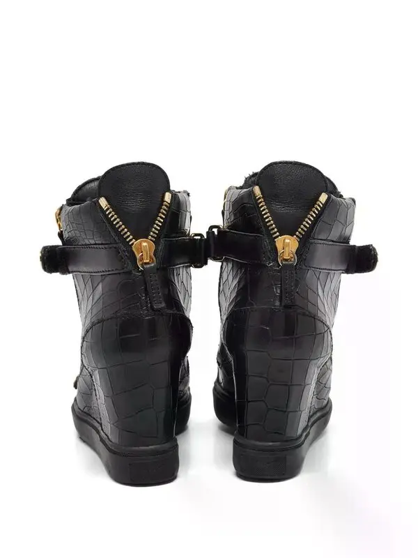 GIUSEPPE ZANOTTI Crocodile-effect Wedge Sneakers - Black