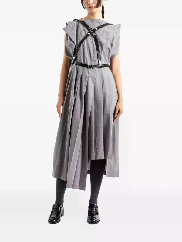 Junya Watanabe Leated Asymmetric Harness-detail Midi Dress - Grey