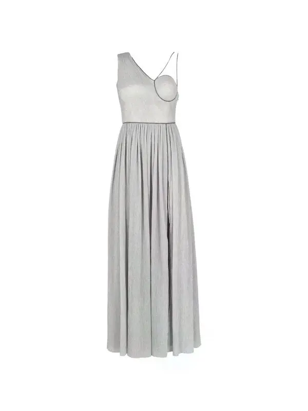 Vintage One-shoulder Pleated Maxi Dress