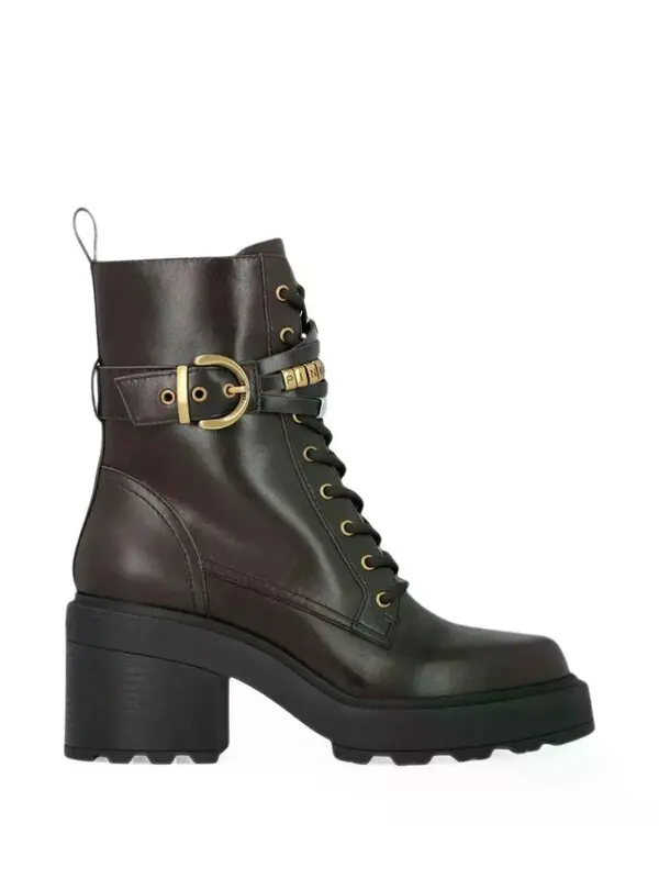 Pinko Buckled Lace-up Combat Boots - Brown