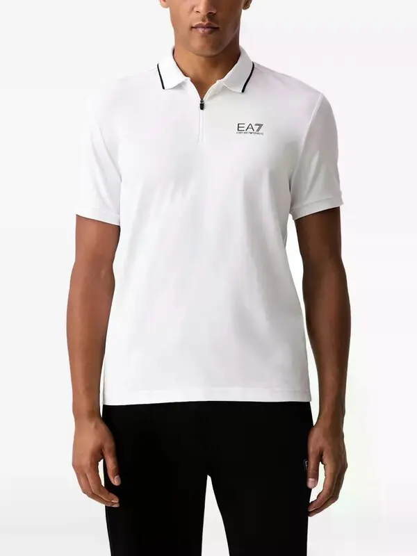 EA7 Logo-print Zip-neck Polo Shirt