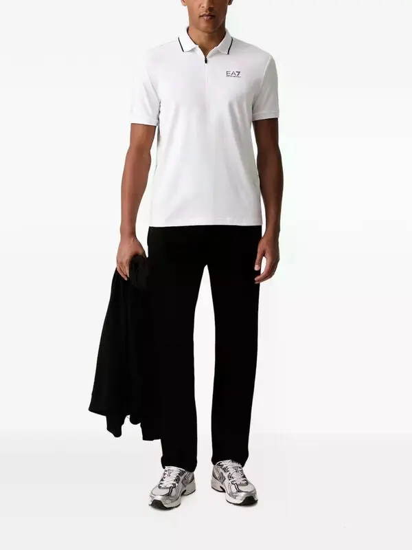 EA7 Logo-print Zip-neck Polo Shirt