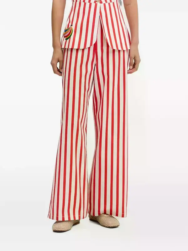 NEVER FULLY DRESSED Striped Banana-embroidered Trousers