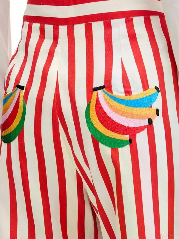 NEVER FULLY DRESSED Striped Banana-embroidered Trousers