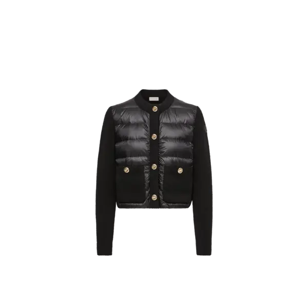 Moncler Bouclé Wool Blend Padded Cardigan - Black