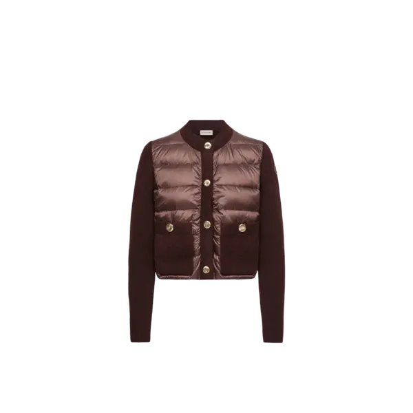 Moncler Bouclé Wool Blend Padded Cardigan - Brown