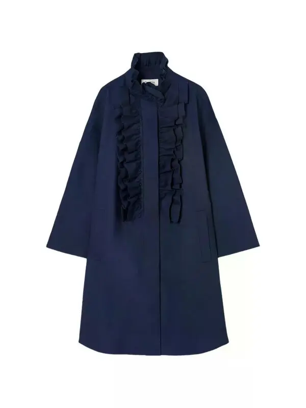PSOPHIA Ruffled Cotton Trench Coat - Blue