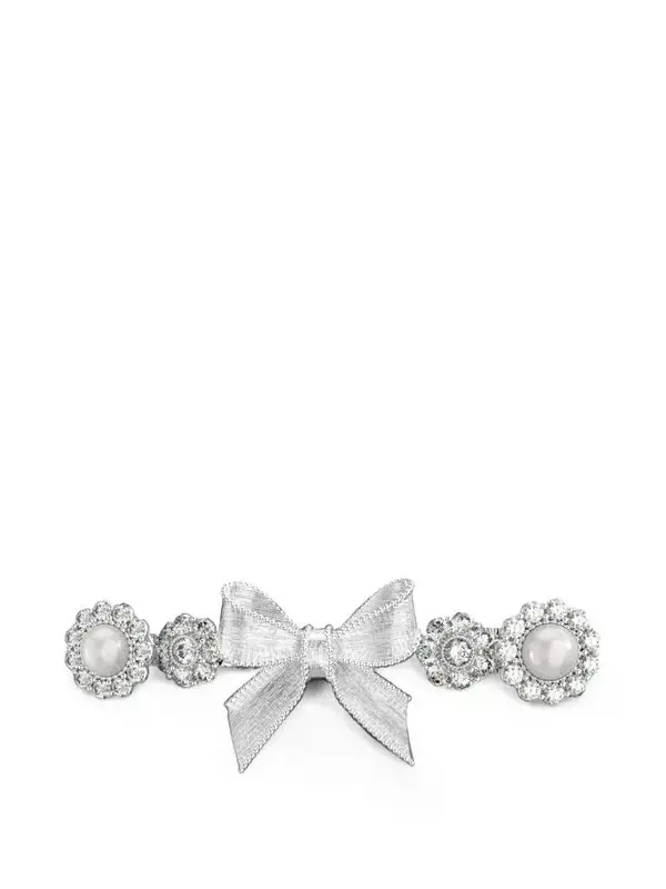 SHUSHU/TONG X Yvmin Bow-detail Gemstone Hair Clip - Silver