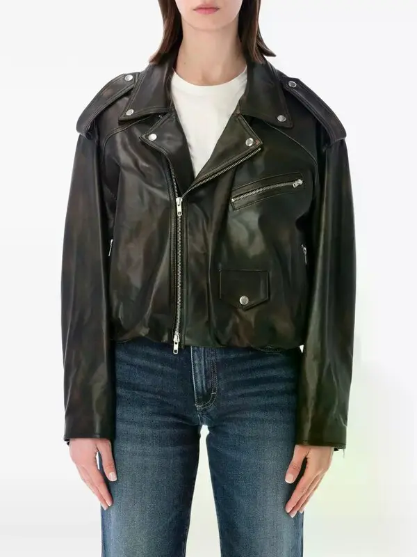 SWD BY S.W.O.R.D. Elastic-hem Leather Jacket - Black