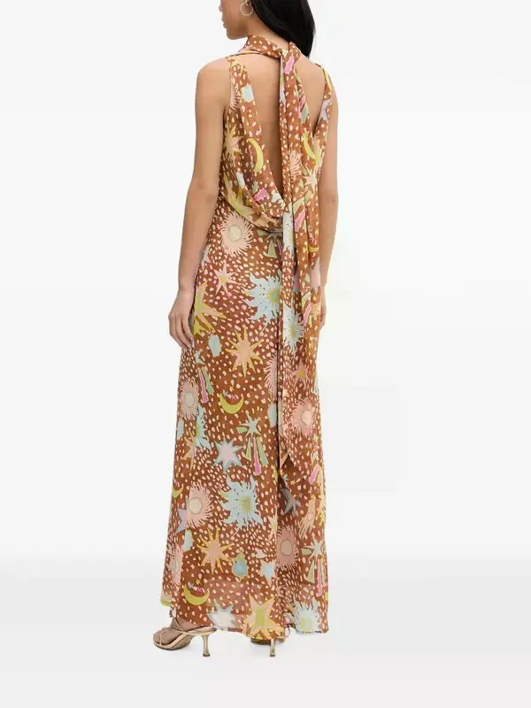 NEVER FULLY DRESSED Celestial-print Cowl-neck Maxi Dress