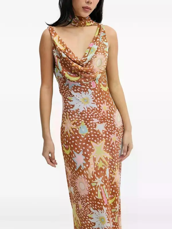 NEVER FULLY DRESSED Celestial-print Cowl-neck Maxi Dress