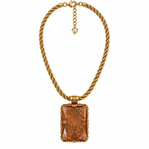 VSTYLE Amber Copper Crystal Filigree Necklace - Gold