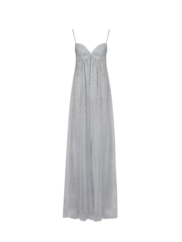 MISS CIRCLE NEW YORK Wallie Rhinestone Embellished Mesh Backless Gown