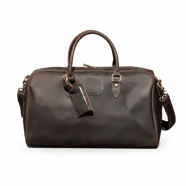 TOURI Overnight Leather Bag With Luggage Tag