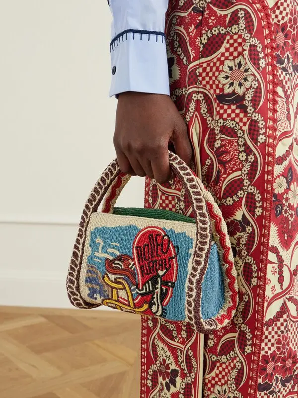 ALEMAIS Ace Beaded Twill Top-handle Bag