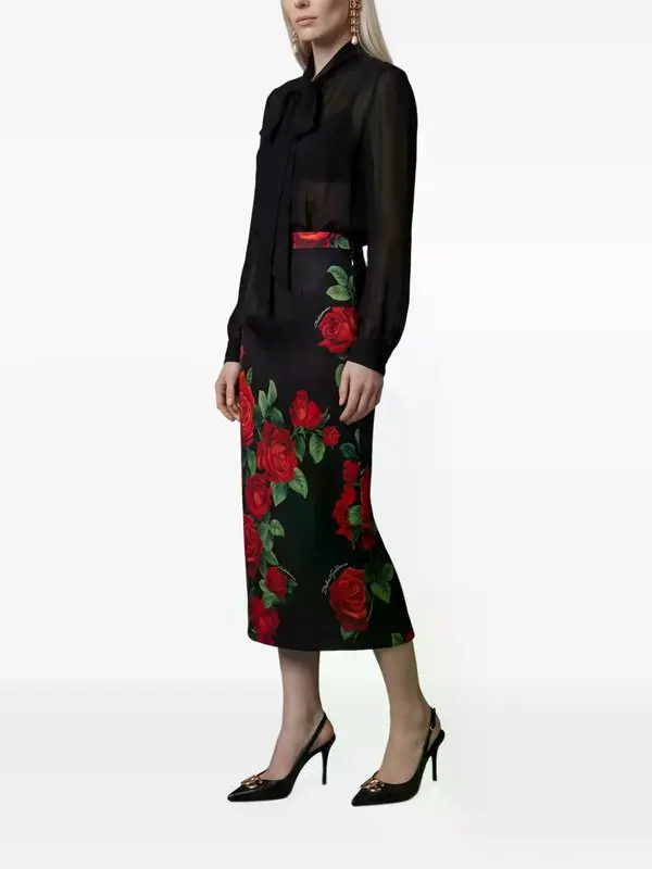 Dolce & Gabbana Rose-print Charmeuse Skirt
