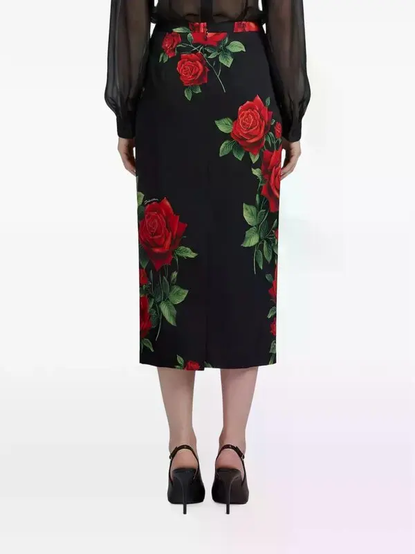 Dolce & Gabbana Rose-print Charmeuse Skirt
