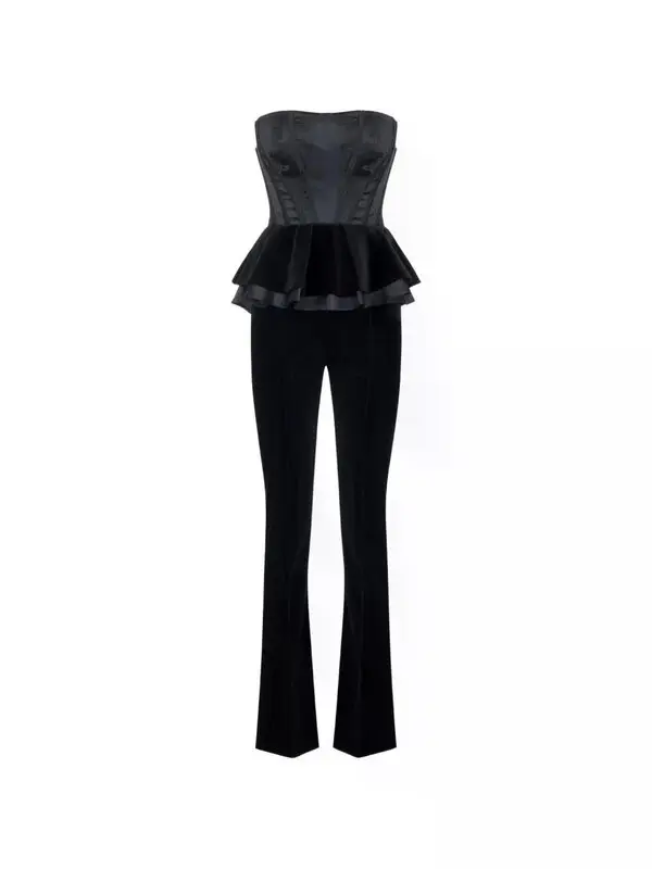 Elisabetta Franchi Gazar And Velvet Jumpsuit - Black