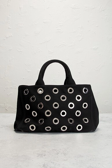 Prada Grommet Canapa Tote Bag - Black