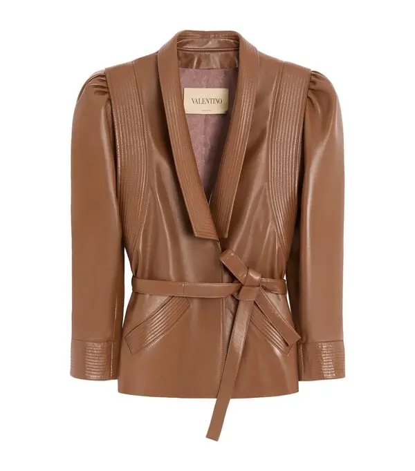 Valentino Garavani Belted Leather Jacket - Pink
