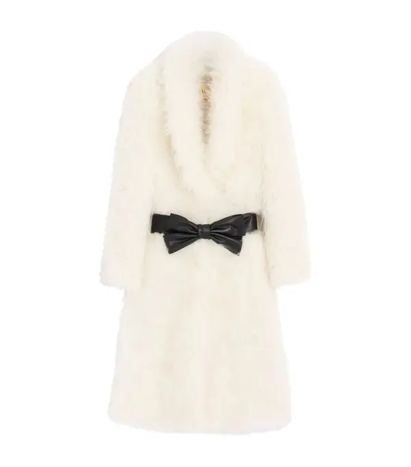 Valentino Garavani Fur Bow-belt Coat - Black